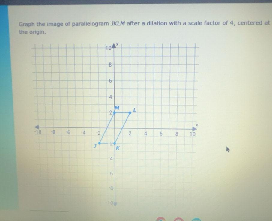 Solved: Graph the image of parallelogram JKLM after a dilation with a ...