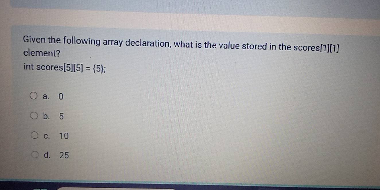 Solved: Given the following array declaration, what is the value stored ...