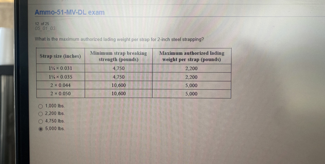 Solved: Ammo-51-MV-DL exam 12 of 25 05_01_03 What is the maximum ...