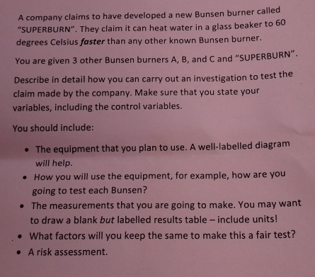 Solved: A company claims to have developed a new Bunsen burner called ...
