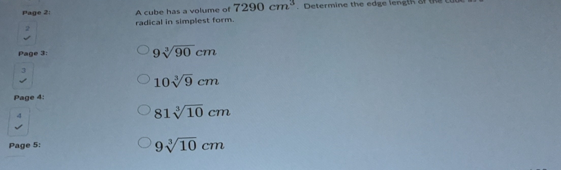 Solved: Page 2: A cube has a volume of 7290cm^3.Determine the edge ...