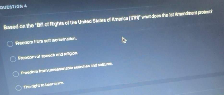 Solved: Based on the “Bill of Rights of the United States of America ...