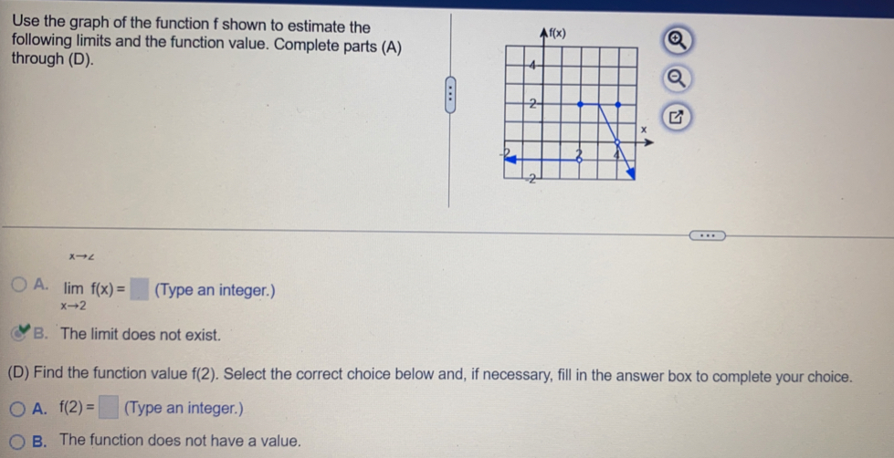 Solved: Use the graph of the function f shown to estimate the following limits and the function ...