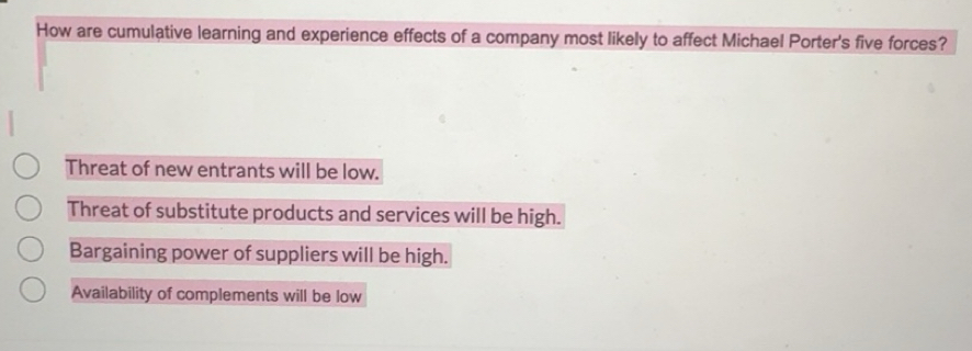 Solved: How are cumulative learning and experience effects of a company ...