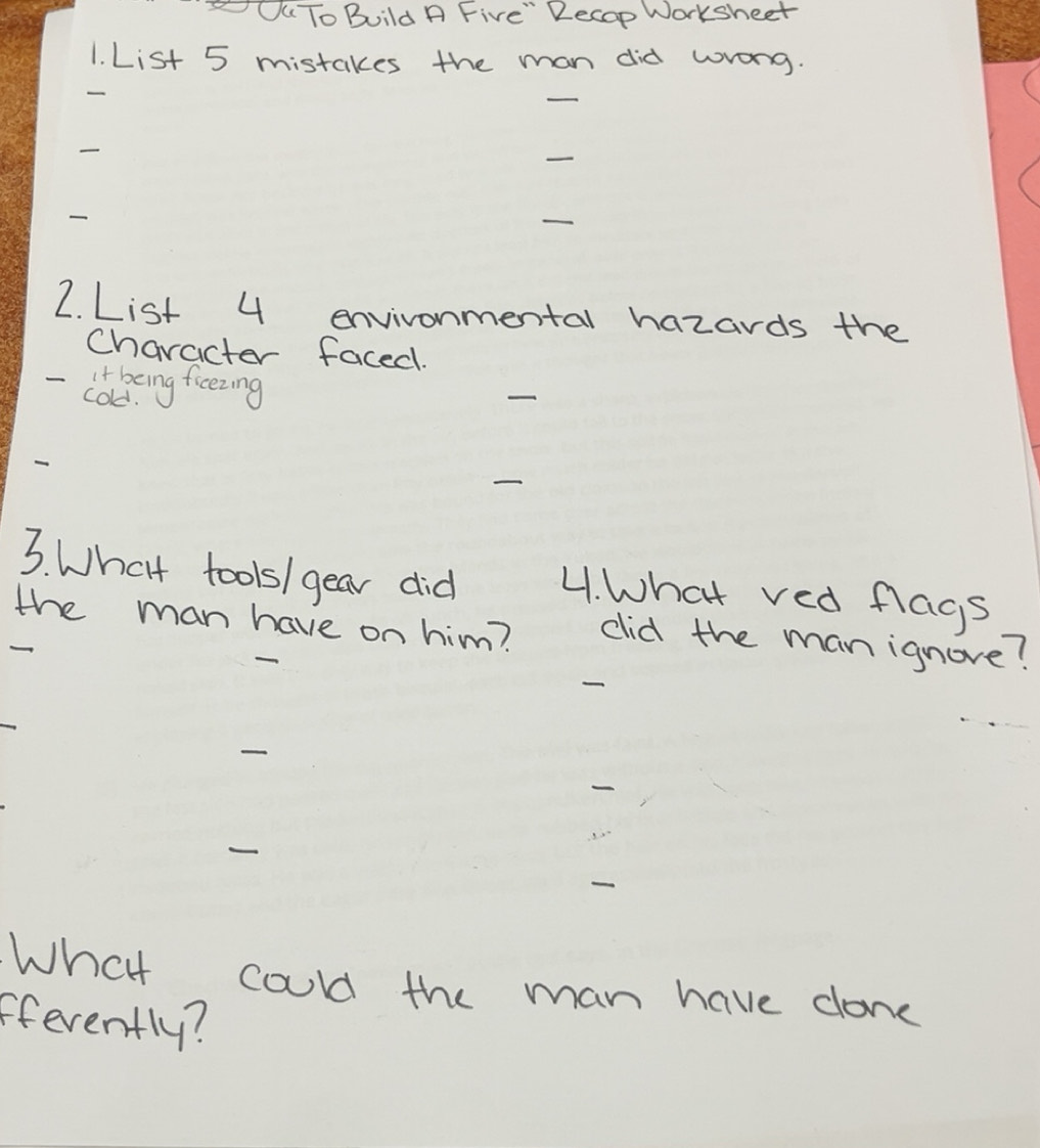 Solved: OuTo Build A Five" Recop Worksheet 1. List 5 mistakes the man ...
