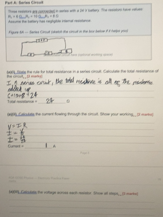 Solved: Series Circuit Three resistors are connected in series with a ...