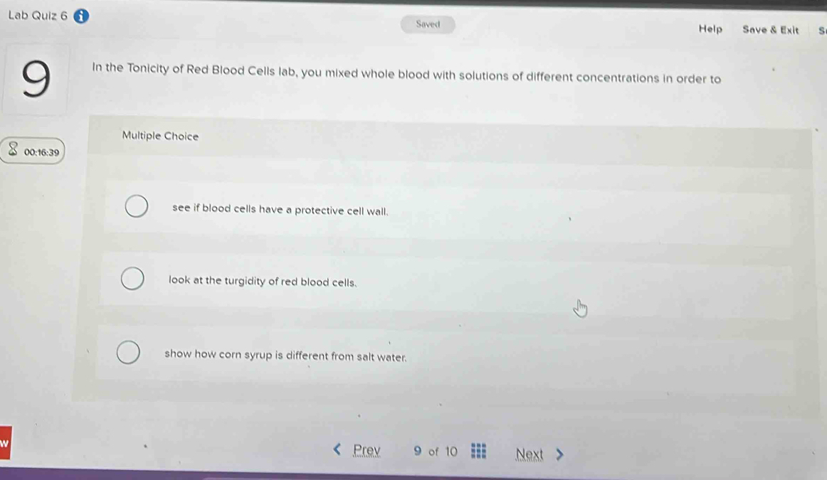 Solved: Lab Quiz 6 Saved Help Save & Exit s 9 In the Tonicity of Red ...