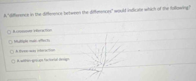 Solved: A "difference in the difference between the differences" would ...