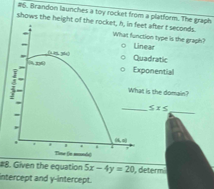 Solved: #6. Brandon launches a toy rocket from a platform. The graph ...