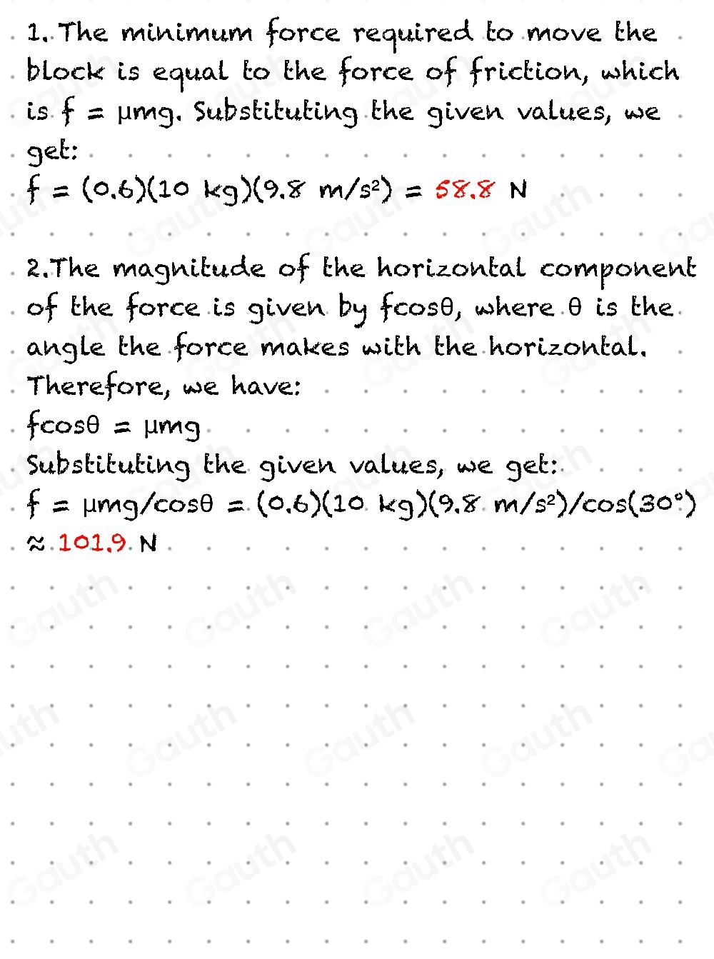 Solved: A block of mass 10 kg rests on a rough horizontal surface. The coefficient of friction ...