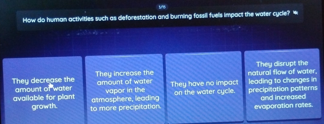 Solved: 3/15 How do human activities such as deforestation and burning ...