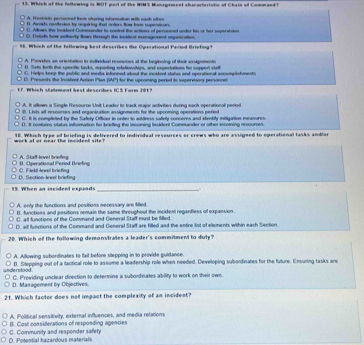 Solved: Which of the following is NOT part of the NIMS Management ...