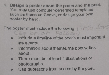 Solved: Design a poster about the poem and the poet. You may use ...