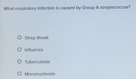Solved: What respiratory infection is caused by Group A streptococcus ...