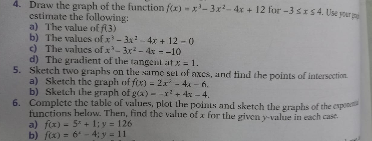 Solved: Draw the graph of the function f(x)=x^3-3x^2-4x+12 for -3≤ x≤ 4. Use your grap estimate ...