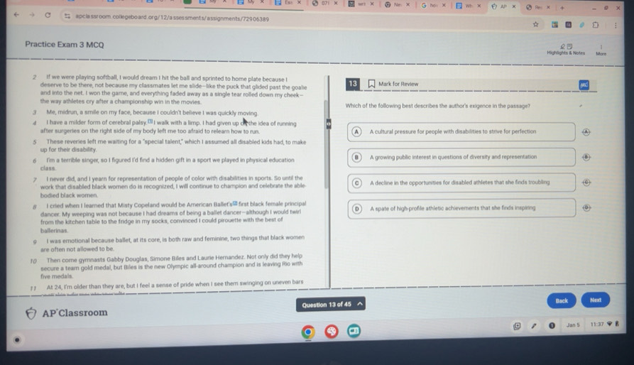 Risolto:Ne G ho : apclassroom. collegebo ard.org/12/assessments ...