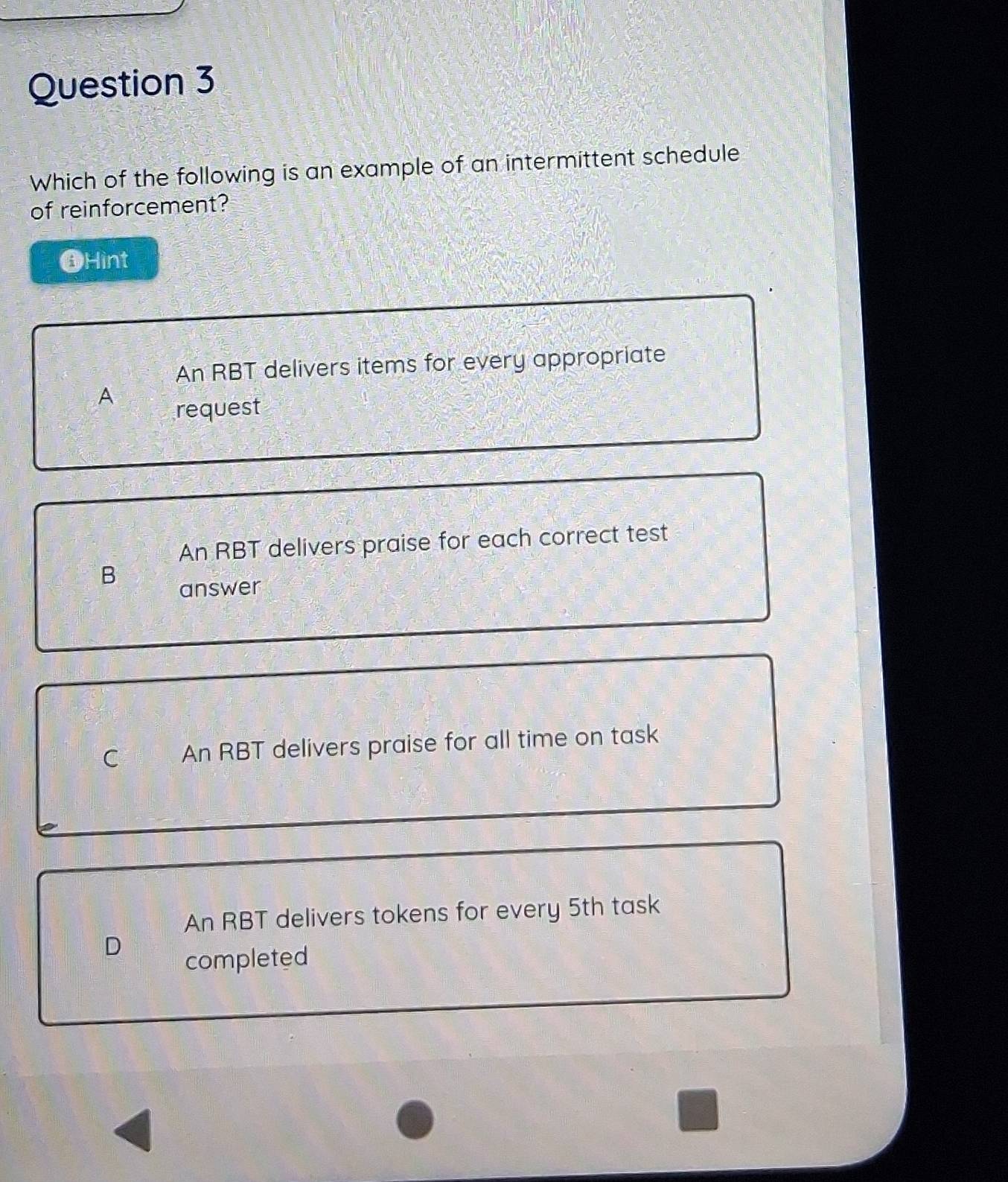 Solved: Which of the following is an example of an intermittent ...