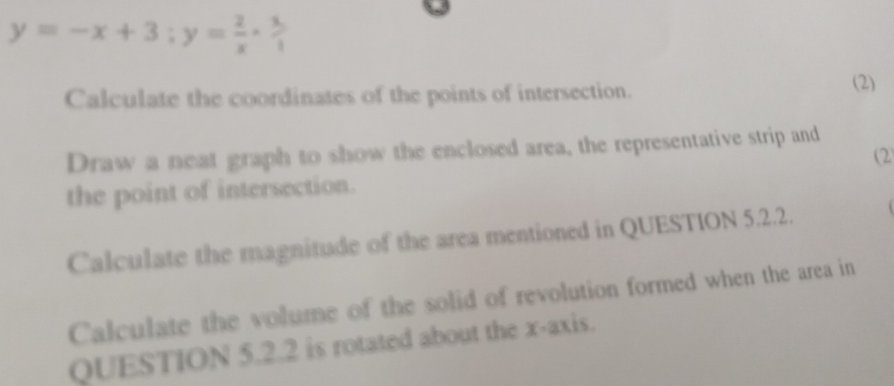 Gelöst:y=-x+3; y= 2/x · 3/1 Calculate the coordinates of the points of ...