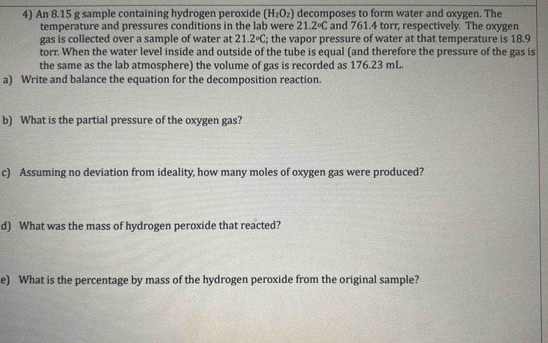 Solved: An 8.15 g sample containing hydrogen peroxide (H_2O_2 ...