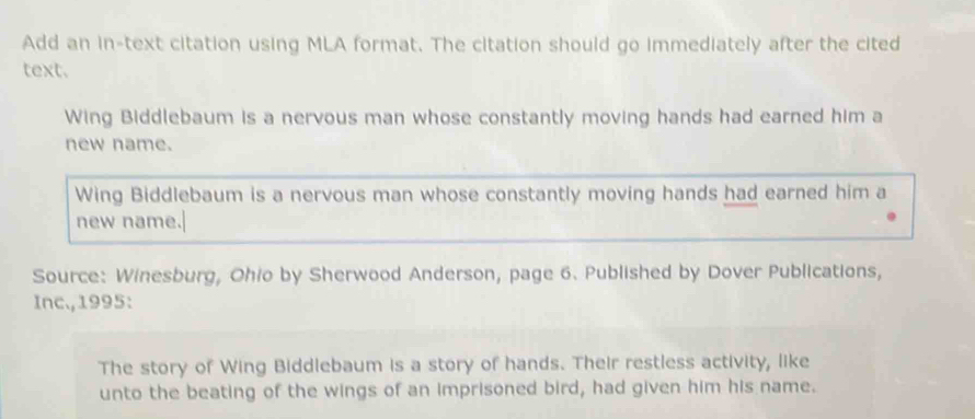 Solved: Add an in-text citation using MLA format. The citation should ...