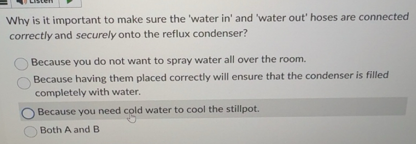Solved: Why is it important to make sure the 'water in' and 'water out ...