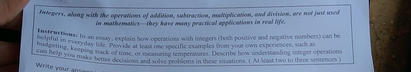 Solved: Integers, along with the operations of addition, subtraction ...