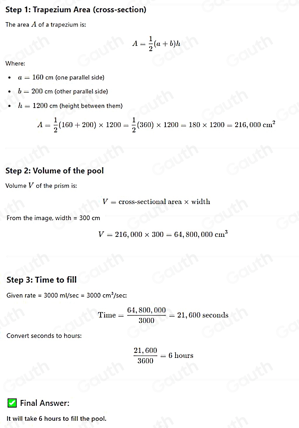 Solved: The swimming pool shown below is a prism. The cross-section of ...