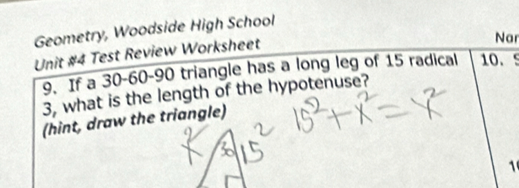 Solved: Geometry, Woodside High School Unit #4 Test Review Worksheet ...