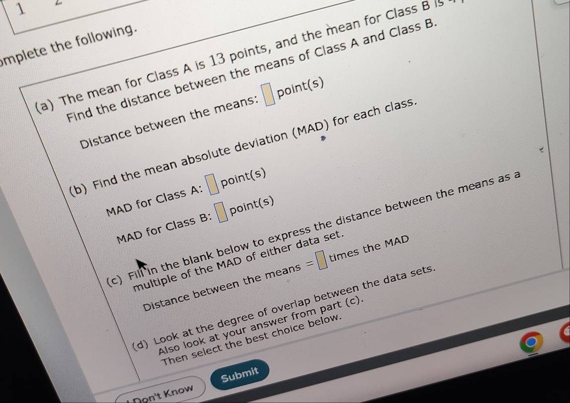 Solved: mplete the following. (a) The mean for Class A is 13 points ...