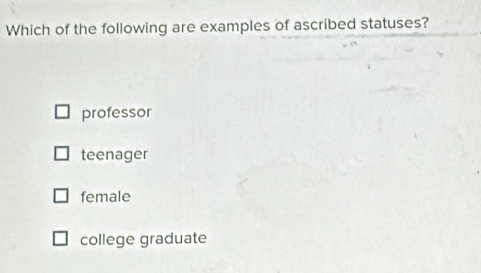 Solved: Which of the following are examples of ascribed statuses ...