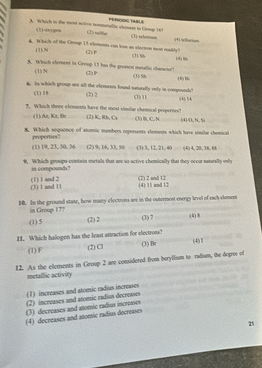 Solved: PERIODIC TABLE 3. Which is the most active nonmetallic element ...
