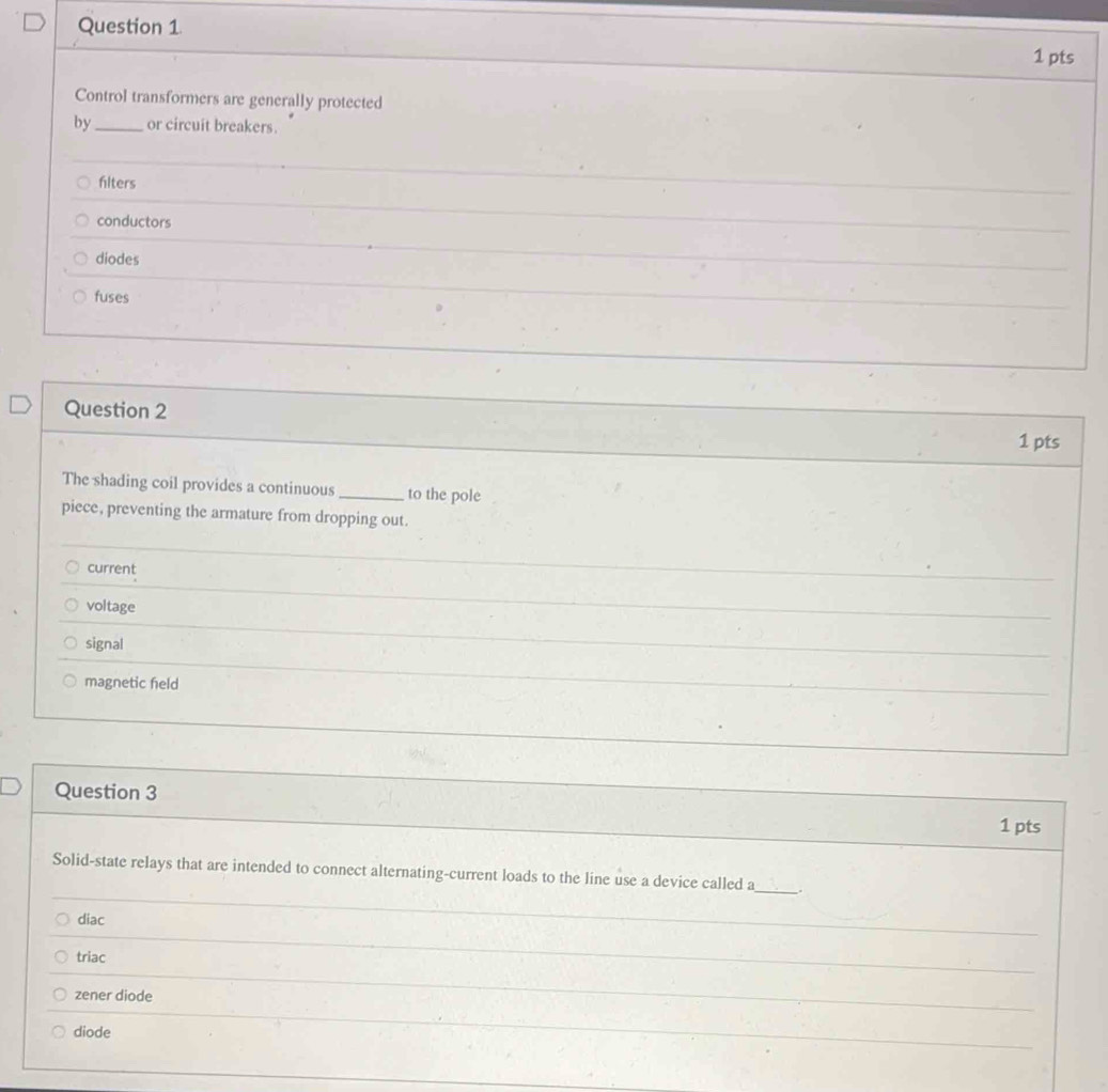Solved: Control transformers are generally protected by_ or circuit breakers. _ flters ...