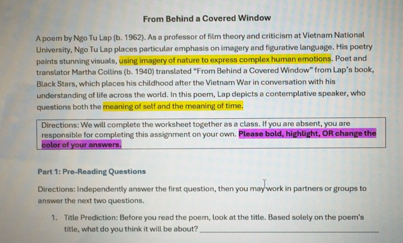 Solved: From Behind a Covered Window A poem by Ngo Tu Lap (b. 1962). As ...