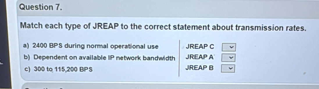 Solved: Match each type of JREAP to the correct statement about ...