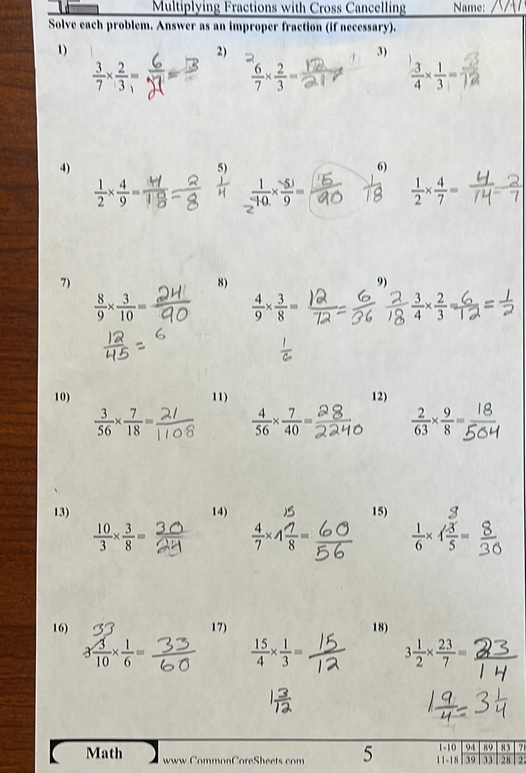 Solved: Multiplying Fractions with Cross Cancelling Name: Solve each ...