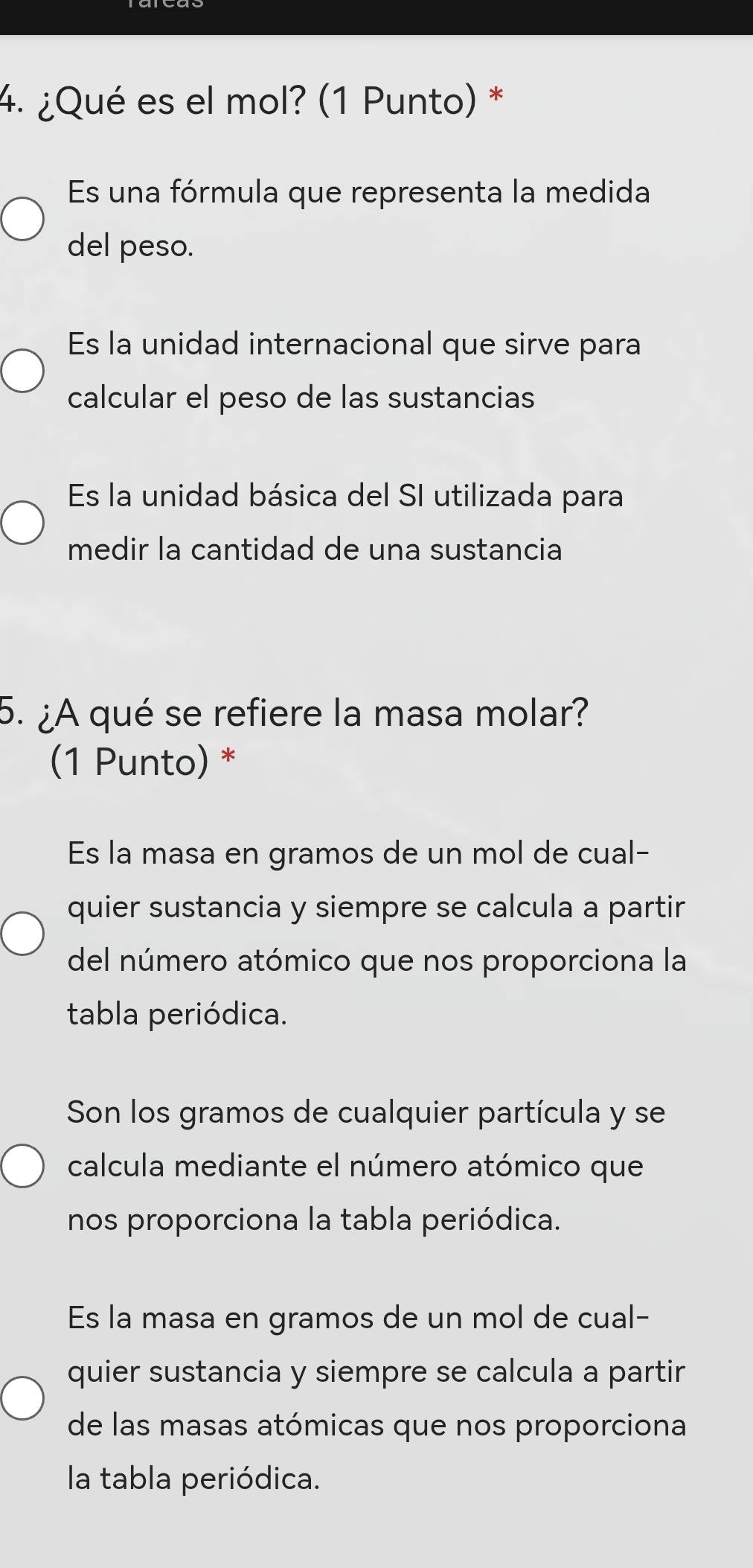 Resuelto:¿Qué es el mol? (1 Punto) * Es una fórmula que representa la ...