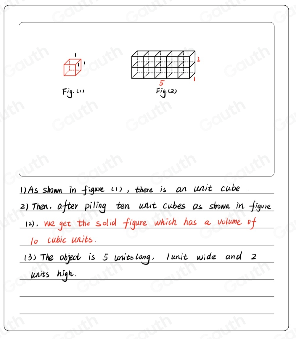 Solved: Draw a solid figure that has a volume of 10 cubic units. [Math]