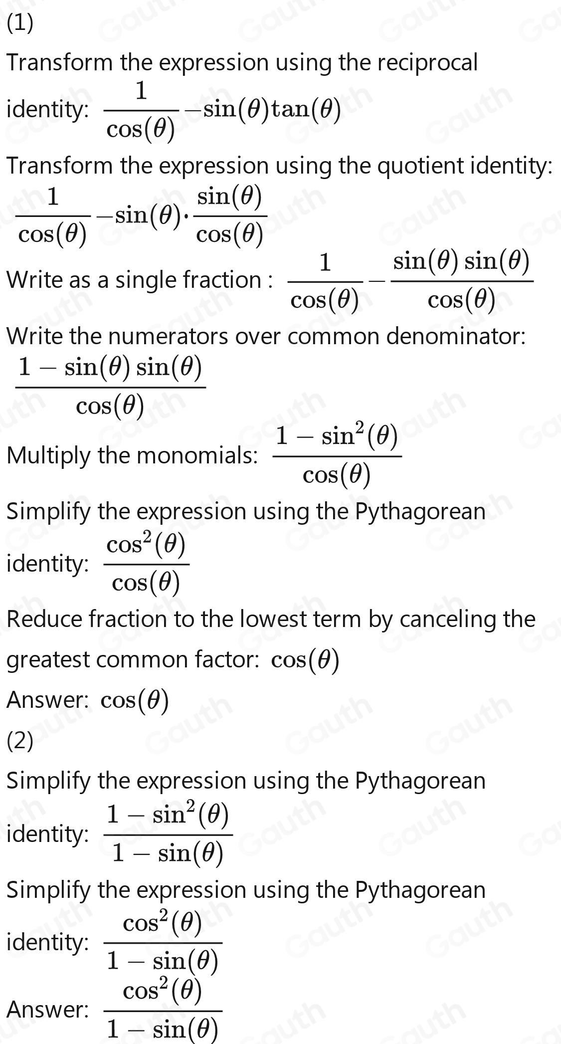 Solved: ACTIVITY#8 TRIGONOMETRIC IDENTITIES Direction: Solve the ...