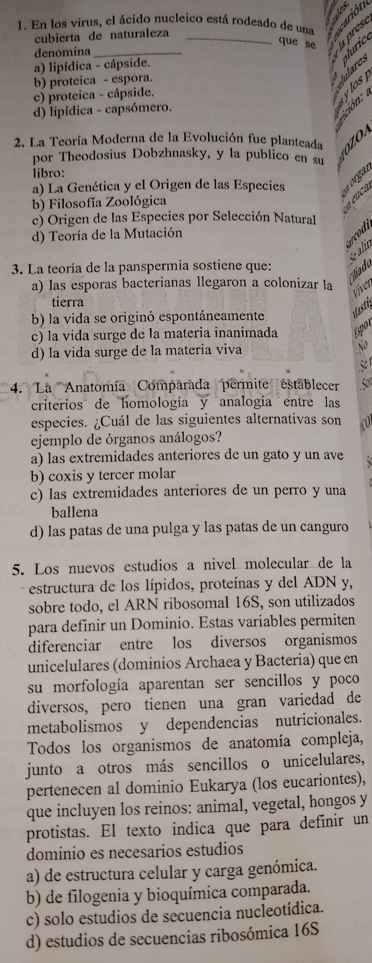Resuelto:En los virus, el ácido nucleico está rodeado de una cubierta de naturaleza que se de