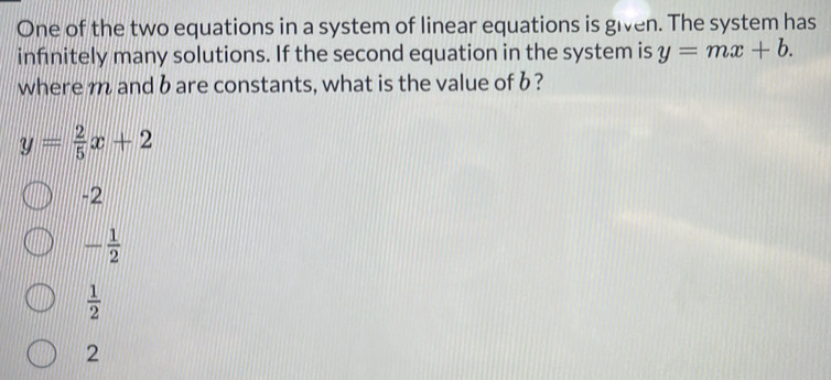 Giải quyết:One of the two equations in a system of linear equations is ...