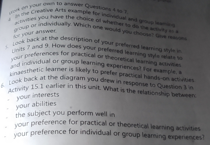 Solved: Work on your own to answer Questions 4 to 7. 4. In the Creative ...