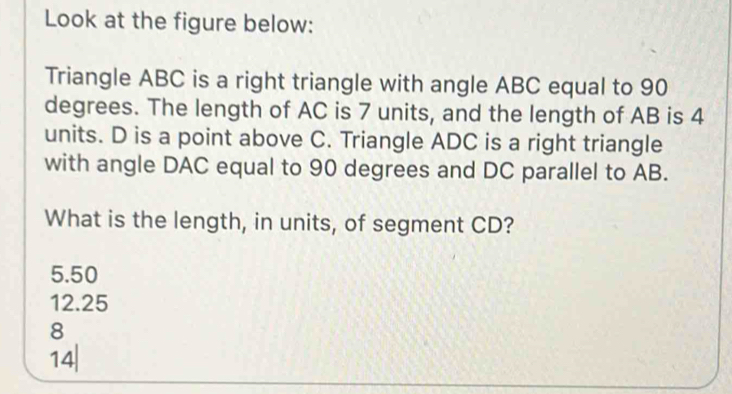 Solved: Look at the figure below: Triangle ABC is a right triangle with ...