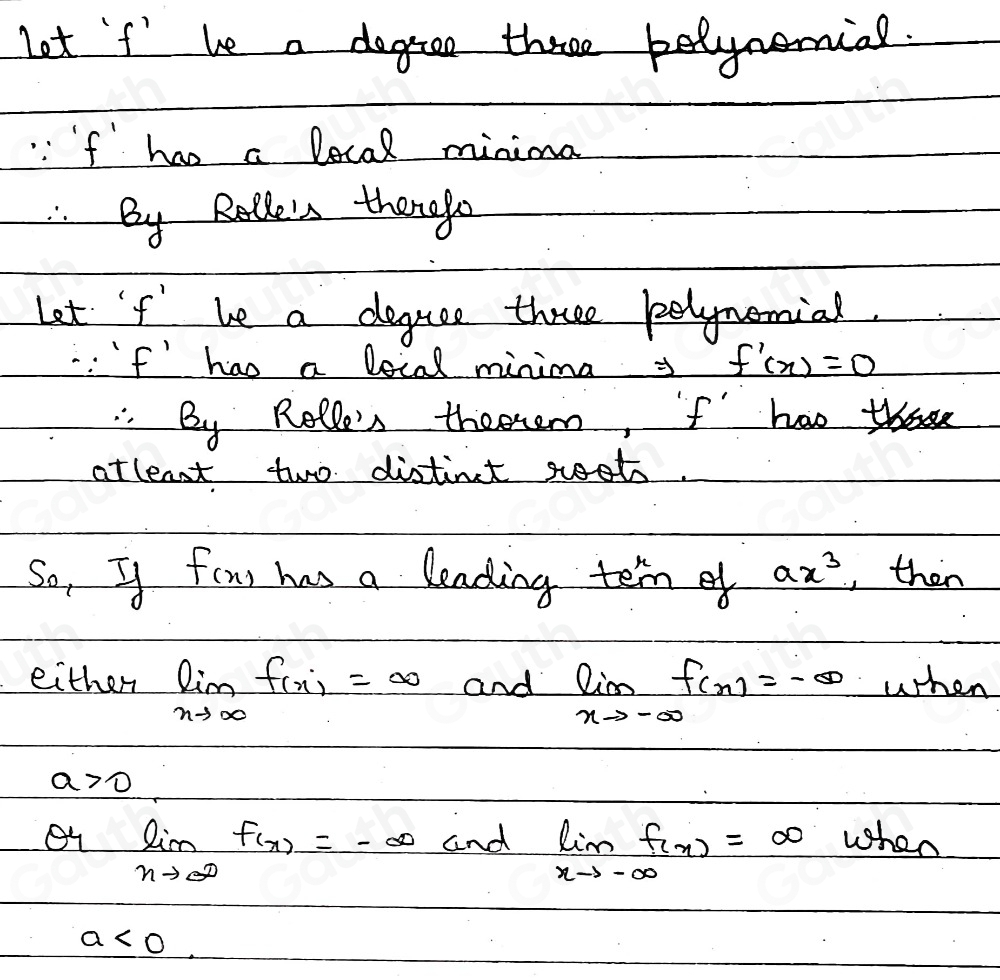 Solved: If a polynomial function of degree three has a local minimum ...