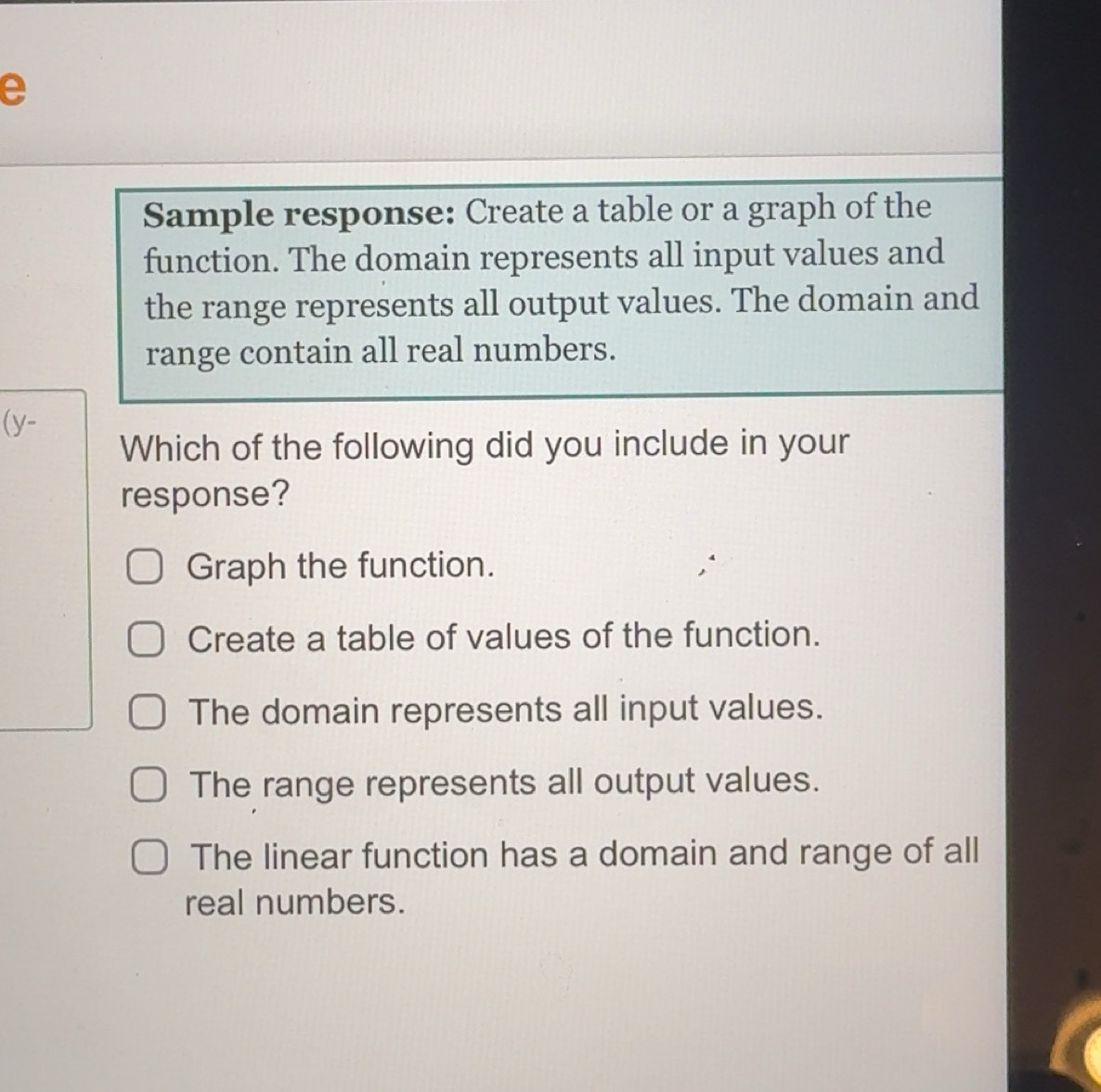 Solved: Sample response: Create a table or a graph of the function. The ...