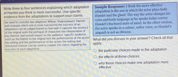 Solved: Write three to four sentences explaining which adaptation ...