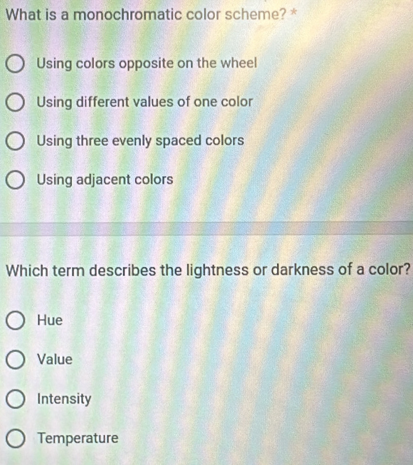 Solved: What is a monochromatic color scheme? * Using colors opposite ...