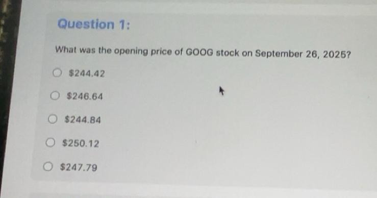 Solved: What was the opening price of GOOG stock on September 26, 2025 ...