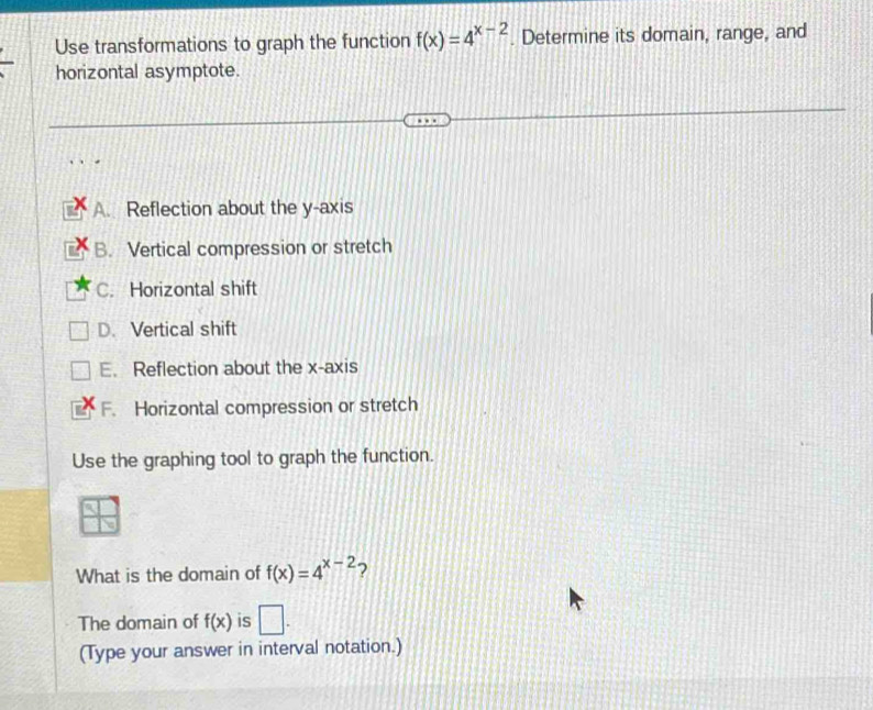 Solved: Use transformations to graph the function f(x)=4^(x-2 ...