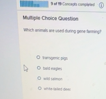 Solved: of 19 Concepts completed 0 Multiple Choice Question Which animals are used during gene ...