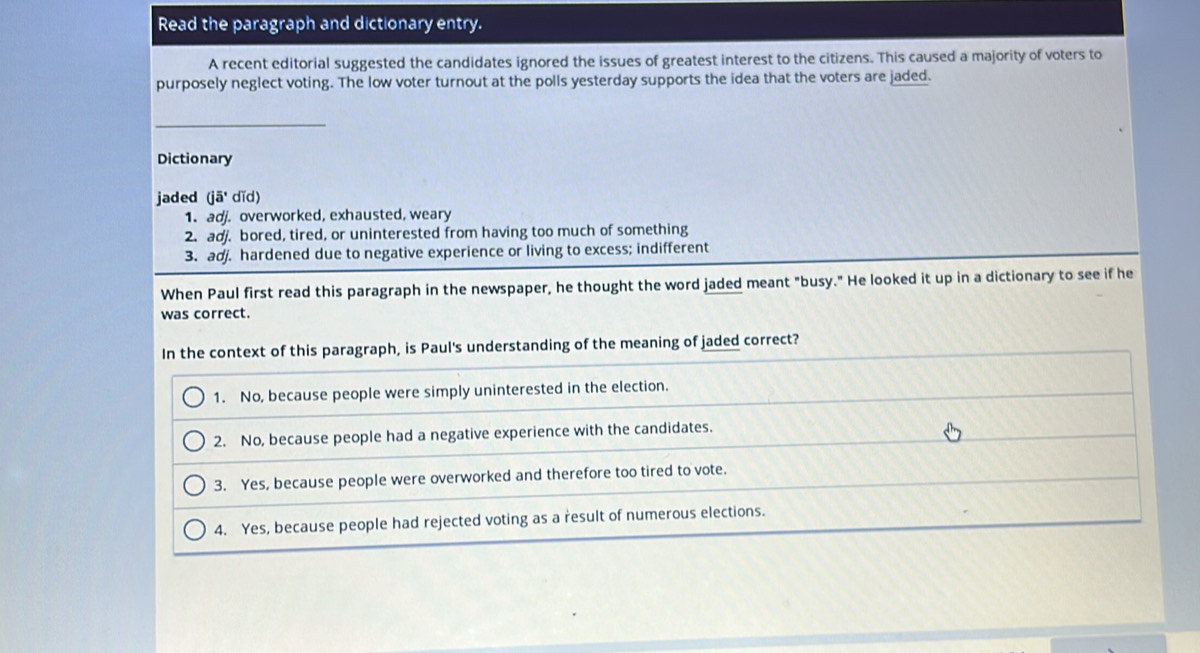 Solved: Read the paragraph and dictionary entry. A recent editorial ...